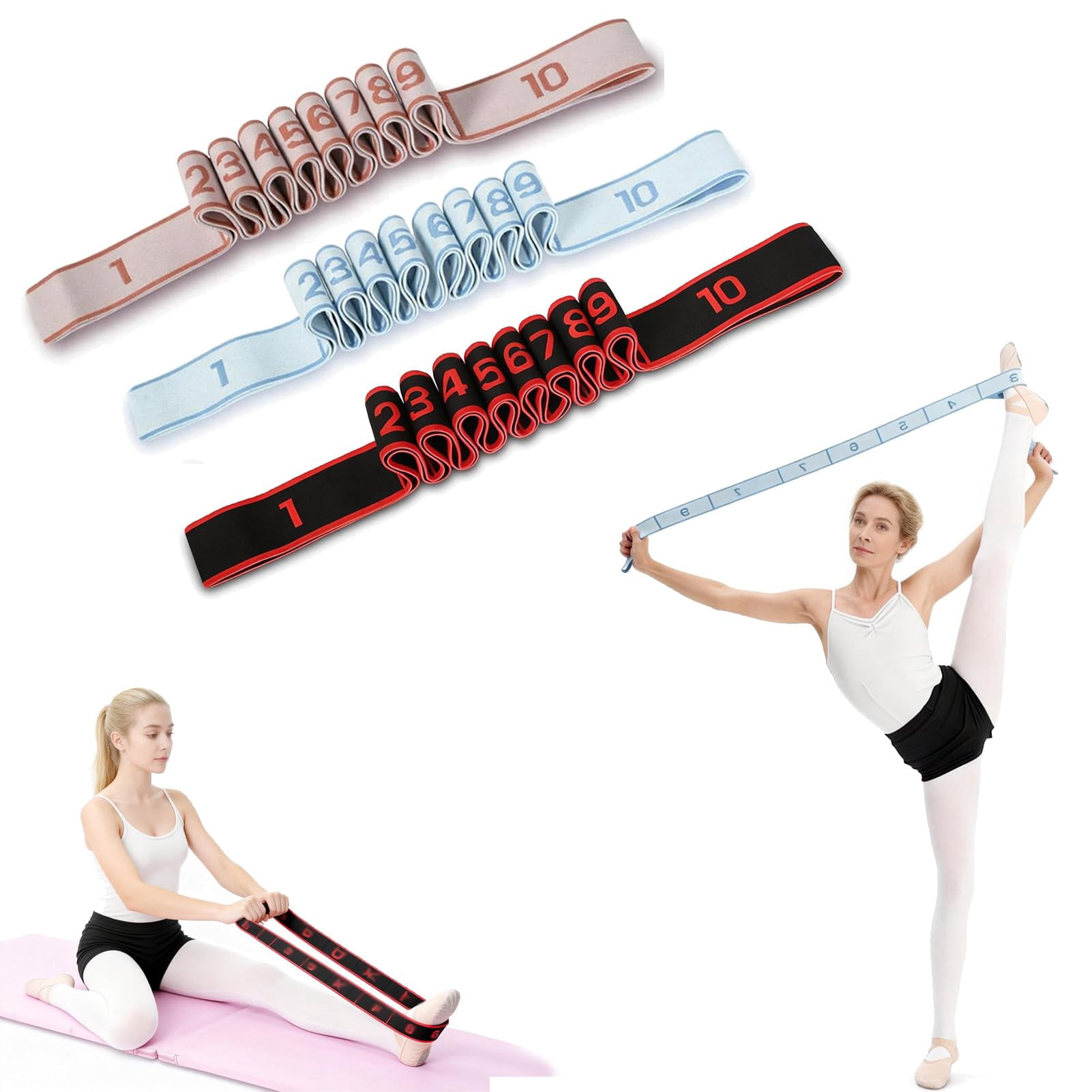 Fitness Resistance Band for Stretching & Yoga, 8/10/12-Section Stretch ...