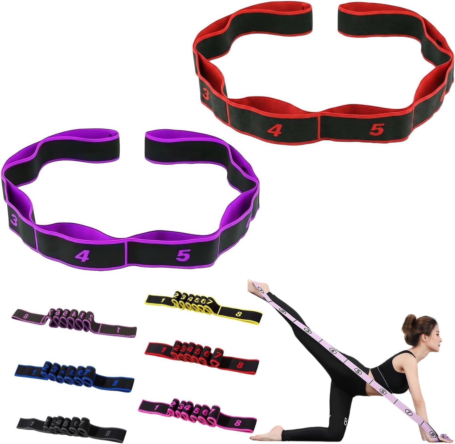 Fitness Resistance Band for Stretching and Yoga, 8 Loops Elastic ...