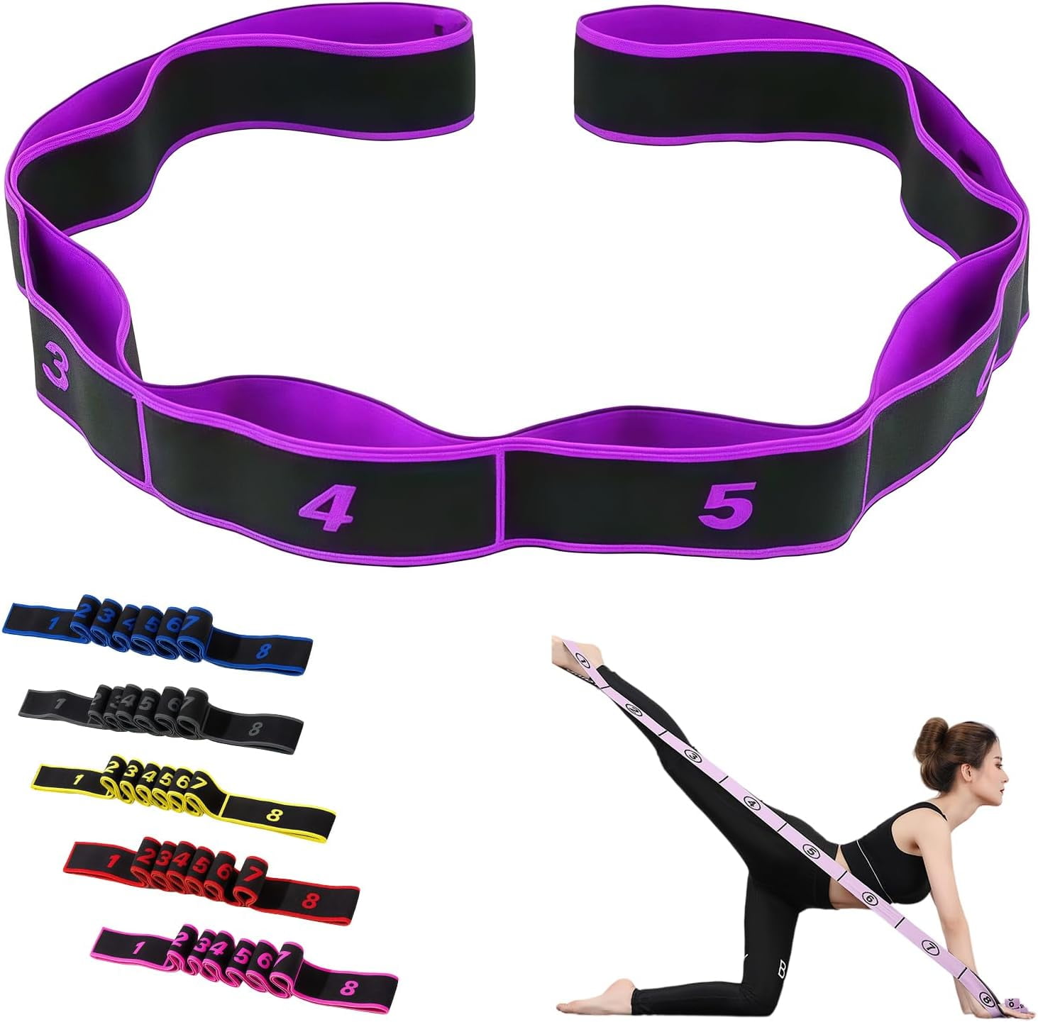 Fitness Resistance Band for Stretching and Yoga, 8 Loops Elastic ...