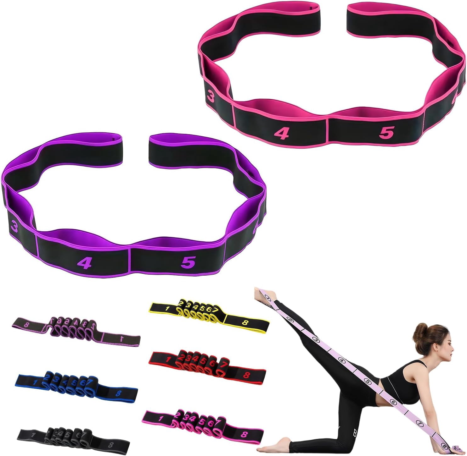 Fitness Resistance Band for Stretching and Yoga, 8 Loops Elastic ...