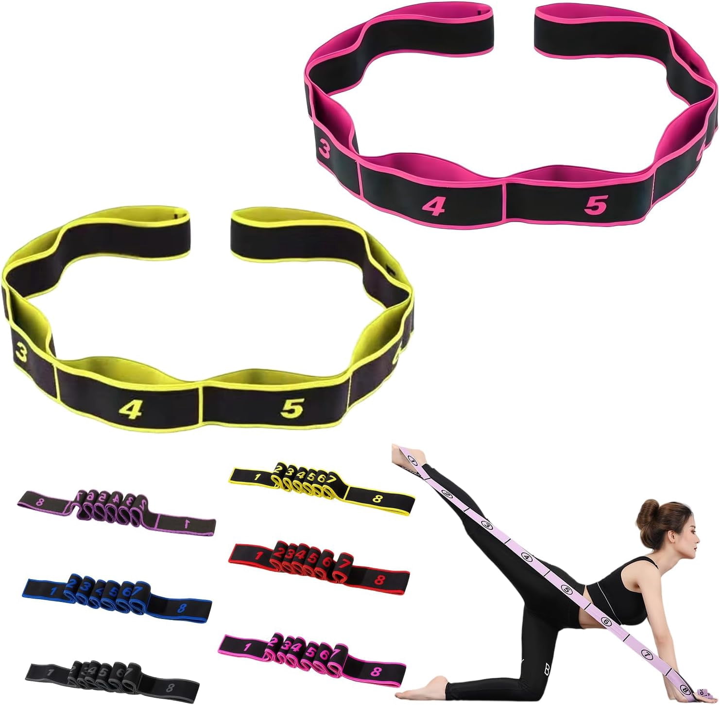 Fitness Resistance Band for Stretching and Yoga, 8 Loops Elastic ...