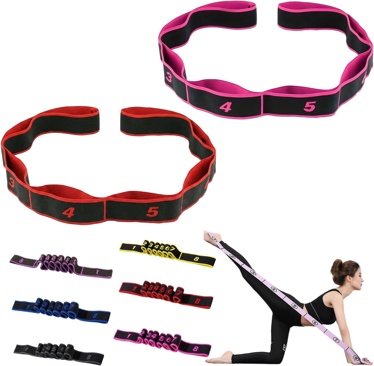 Fitness Resistance Band for Stretching and Yoga, 8 Loops Elastic ...