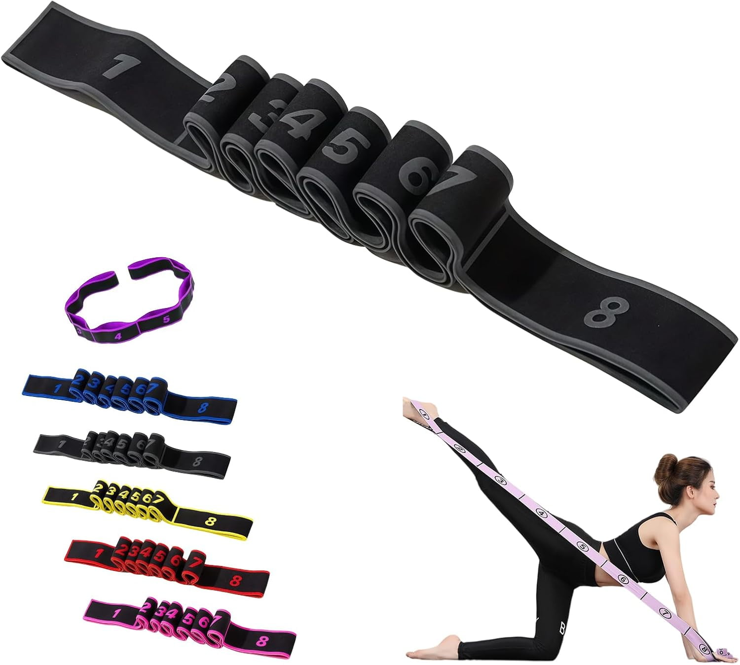 Fitness Resistance Band for Stretching and Yoga, 8 Loops Elastic ...