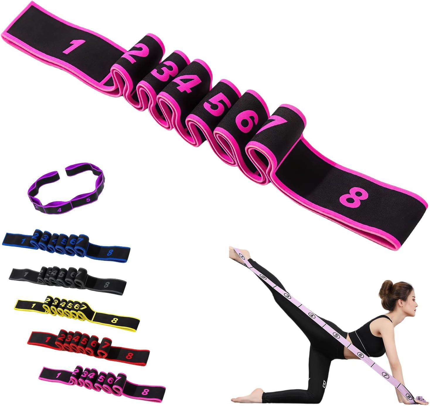 Fitness Resistance Band for Stretching and Yoga, 8 Loops Elastic ...