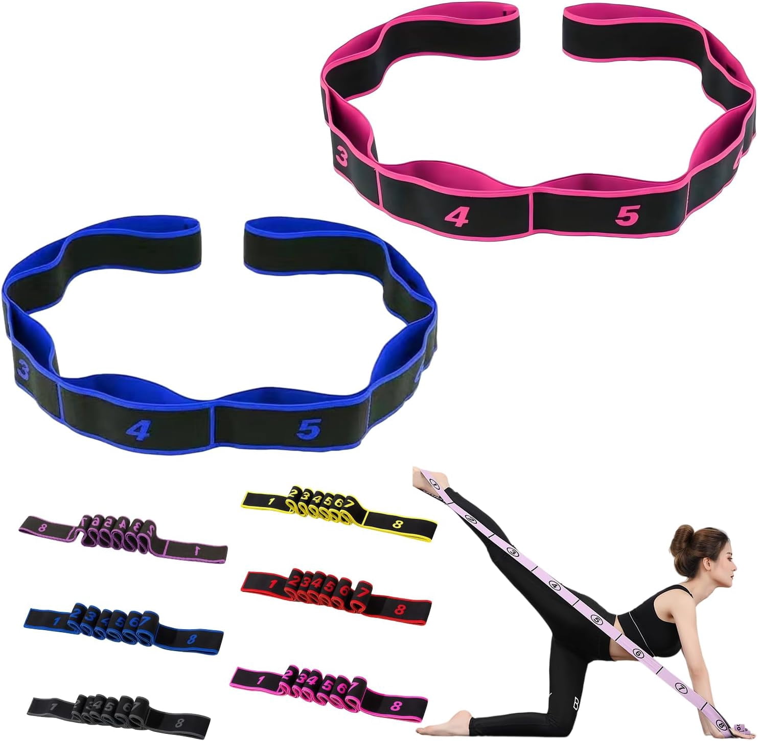 Fitness Resistance Band for Stretching and Yoga, 8 Loops Elastic ...