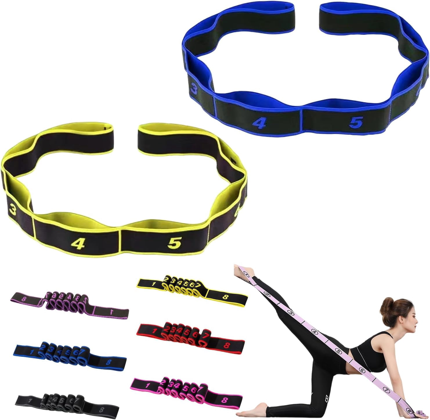 Fitness Resistance Band for Stretching and Yoga, 8 Loops Elastic ...