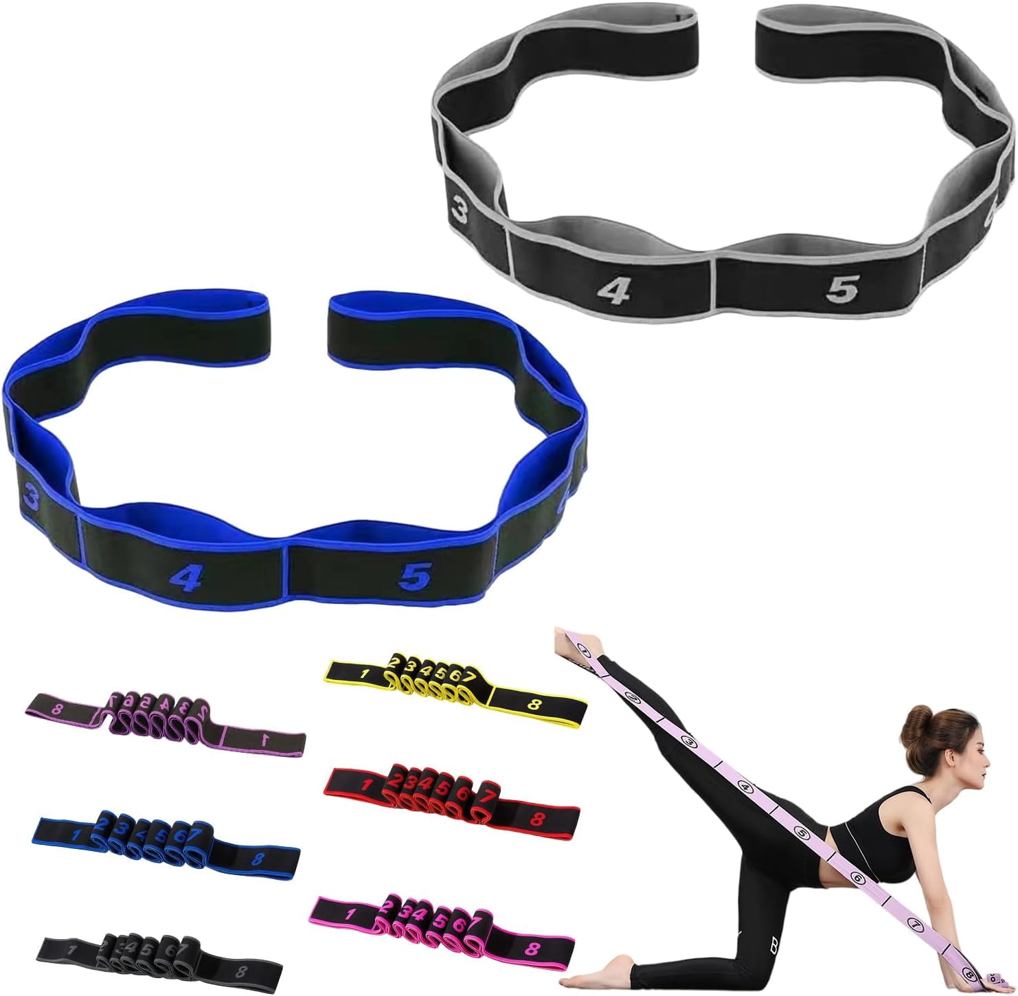Fitness Resistance Band for Stretching and Yoga, 8 Loops Elastic ...