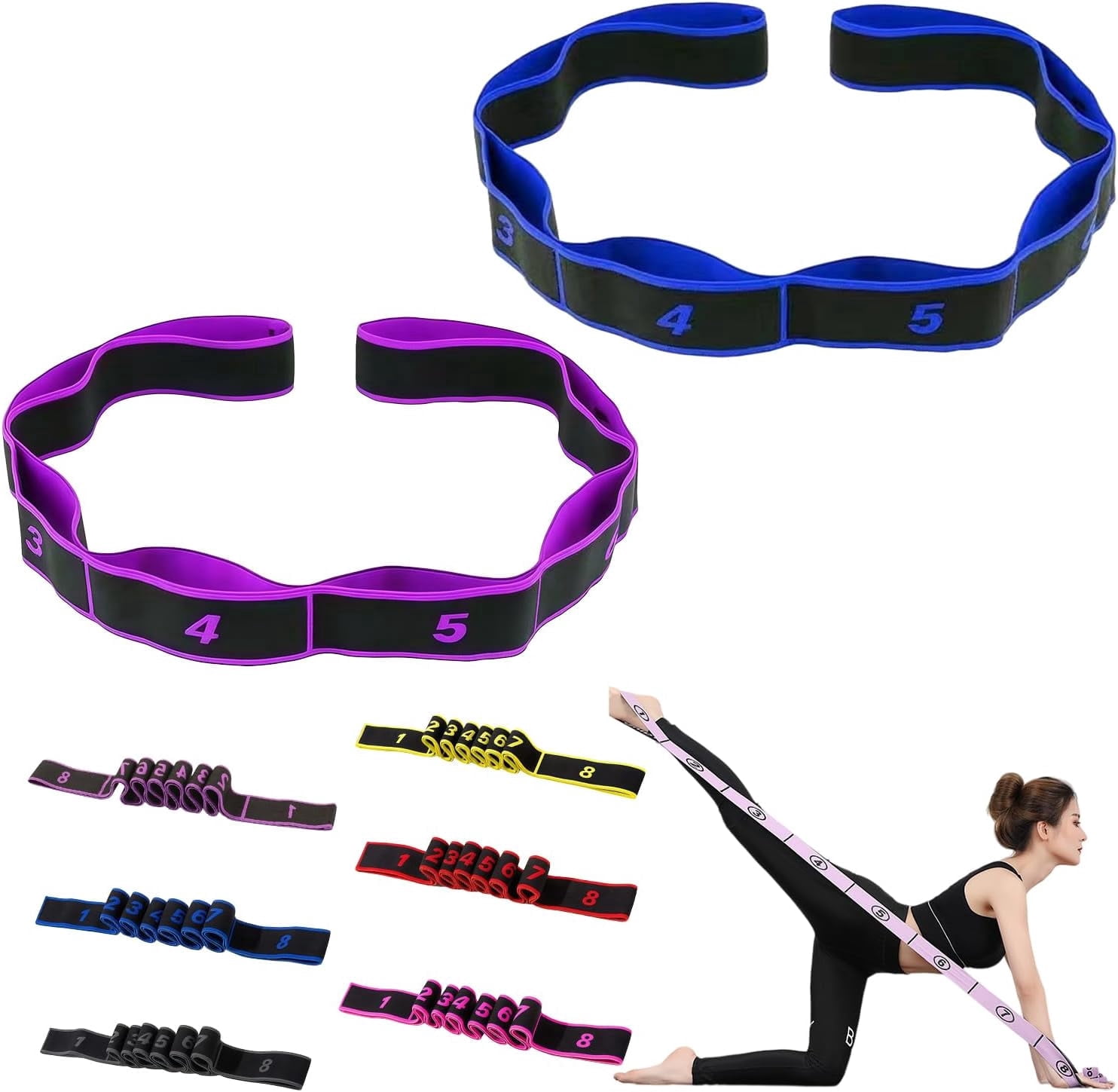 Fitness Resistance Band for Stretching and Yoga, 8 Loops Elastic ...