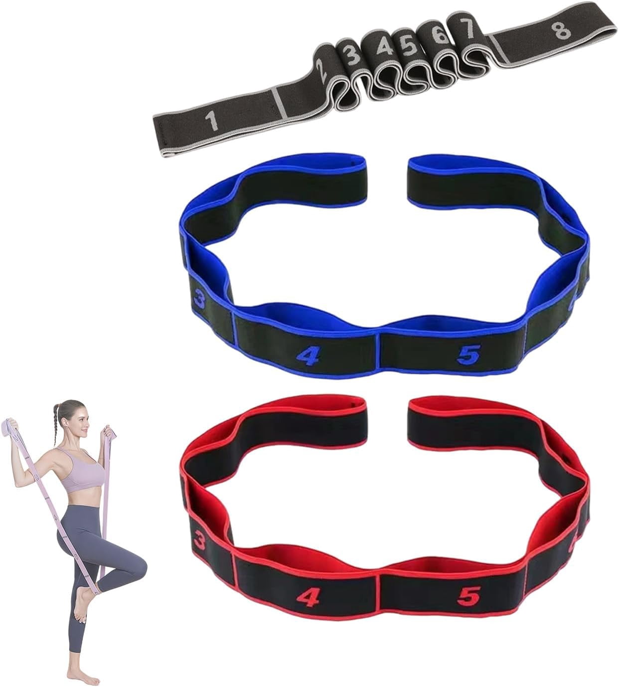 Fitness Resistance Bands with Handles, Durable Multi-Loop Stretch Strap ...