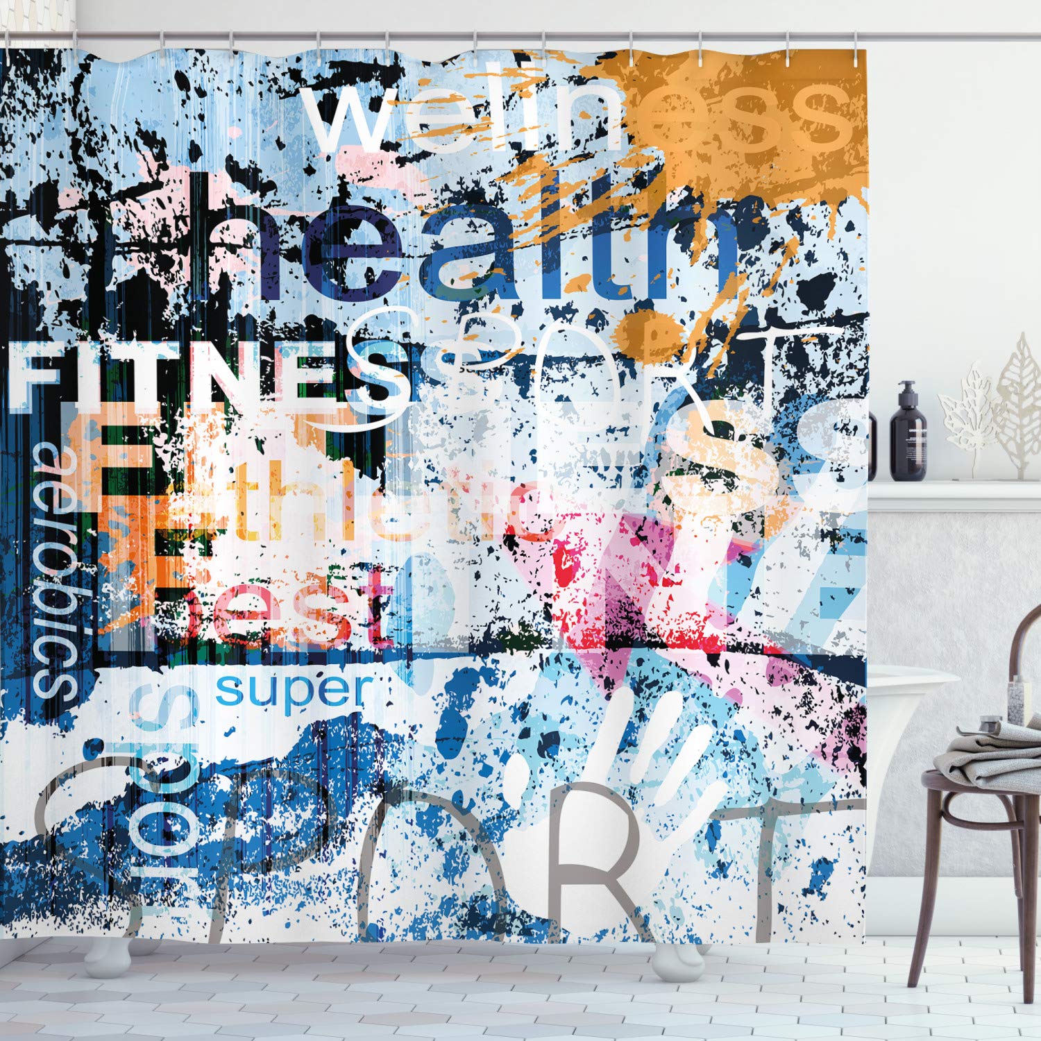 Fitness Shower Curtain Fitness Club on Wooden Planks Backdrop Aerobics ...