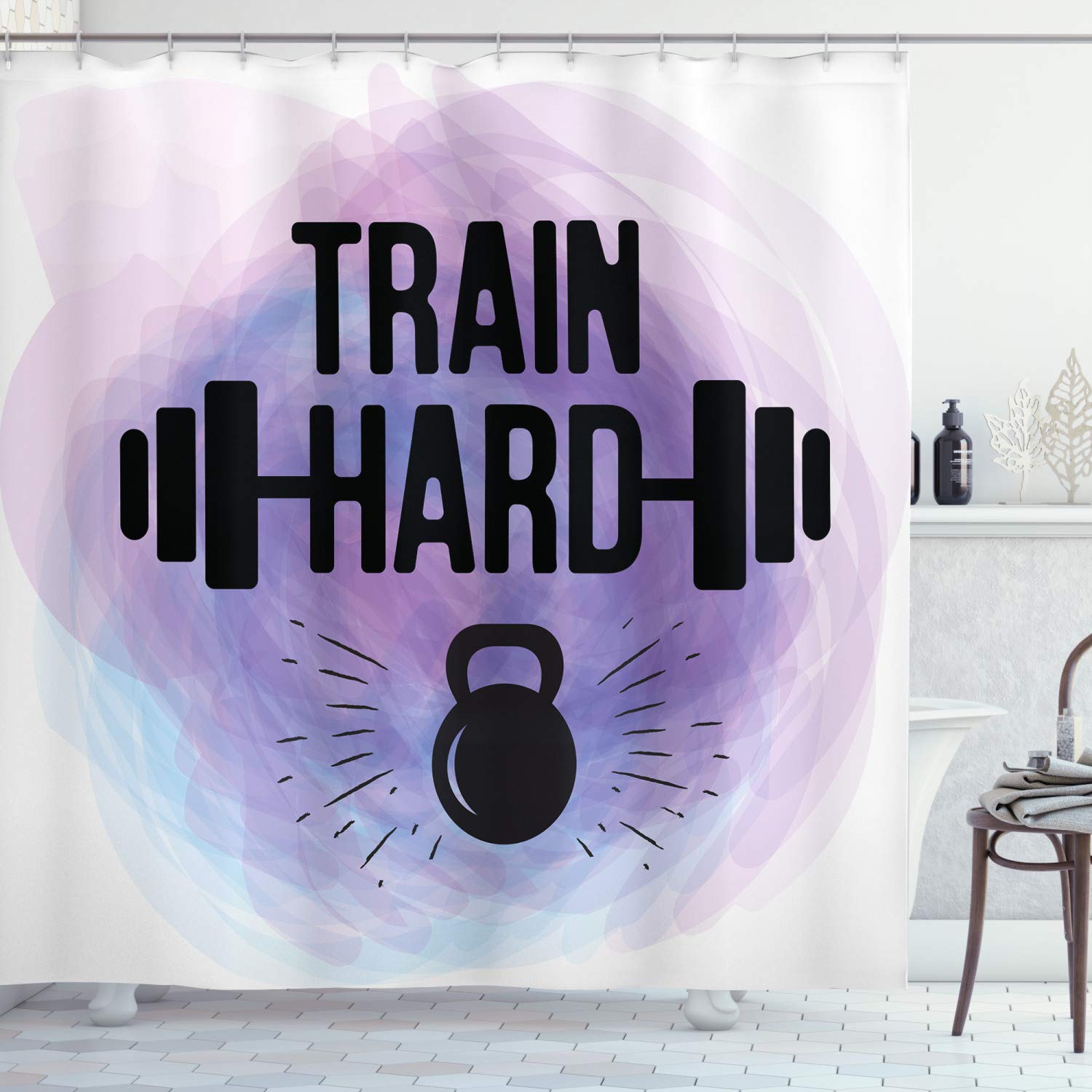 Fitness Shower Curtain Fitness Club on Wooden Planks Backdrop Aerobics ...
