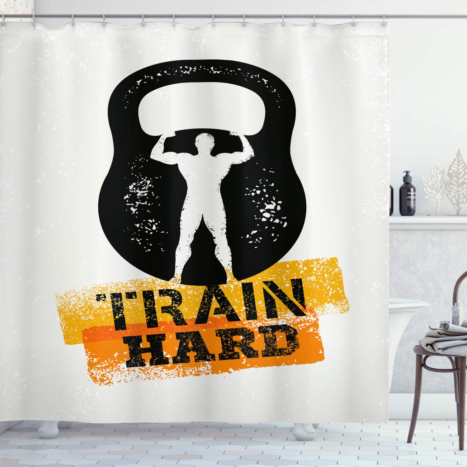 Fitness Shower Curtain Fitness Club on Wooden Planks Backdrop Aerobics ...