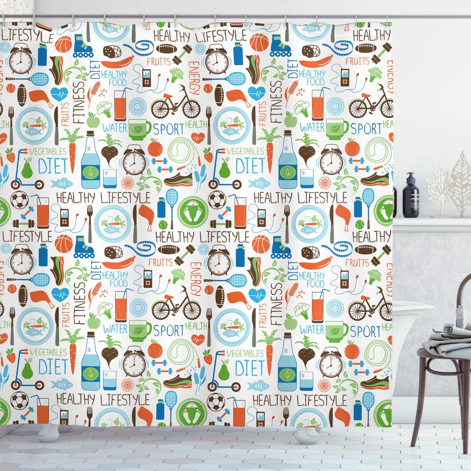 Fitness Shower Curtain, Sports Affirmation Positive Words Typography ...