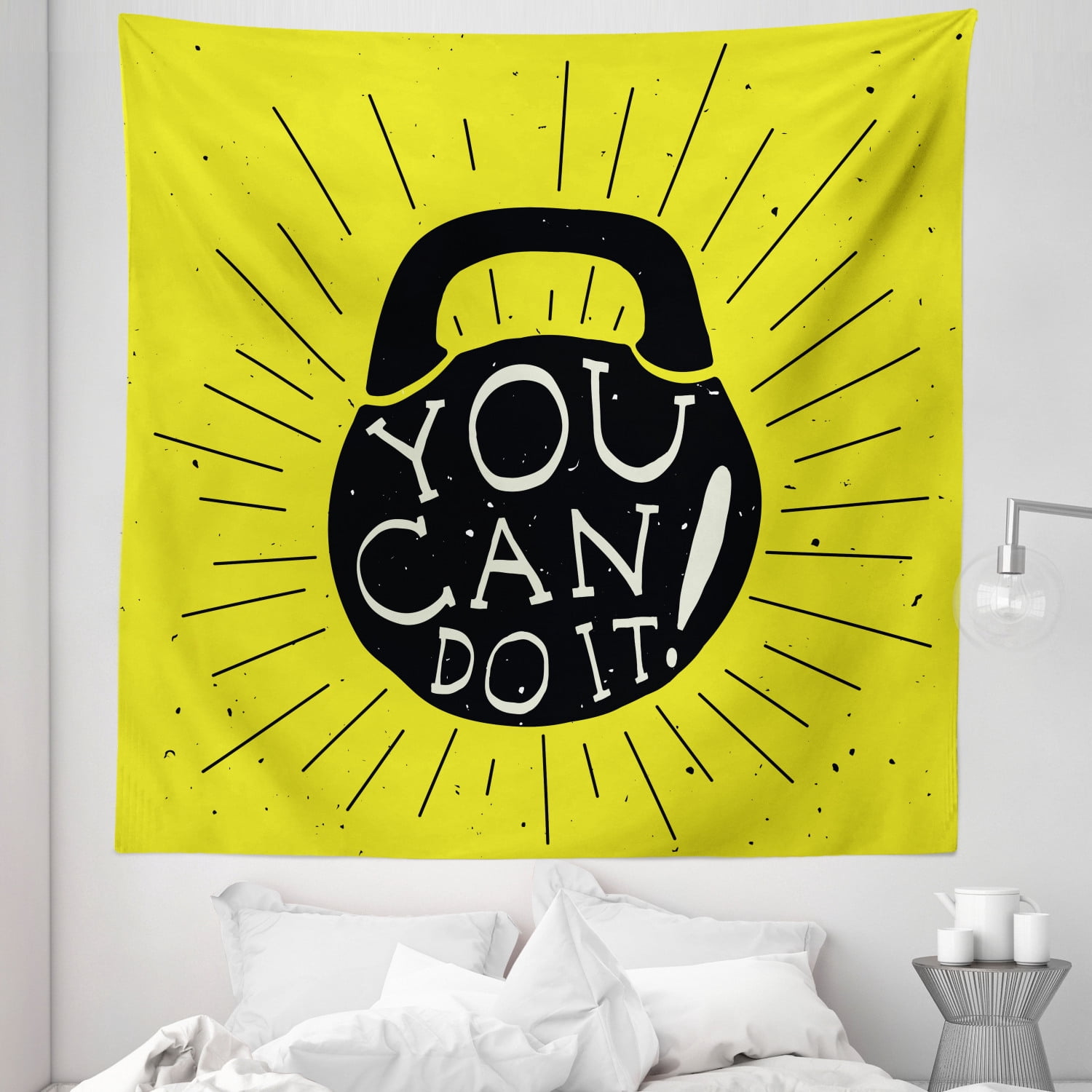 Fitness Tapestry, Weight Kettlebell Hand Drawn with You Can Do It ...