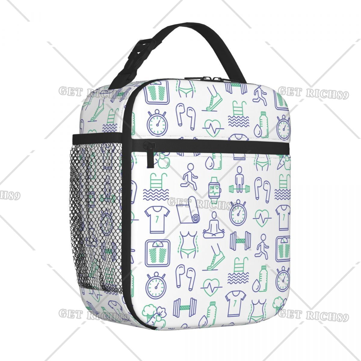 Fitness Thin Line Icons Yoga Modern Merch Insulated Lunch Bag Food Box ...