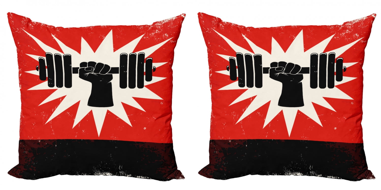 Ambesonne Fitness Throw Pillow Cover 2 Pack, Grunge Dumbbell Lift, 18 ...