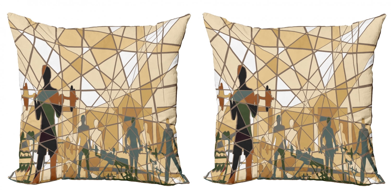 Ambesonne Fitness Throw Pillow Cover 2 Pack, Mosaic People in Gym, 24 ...