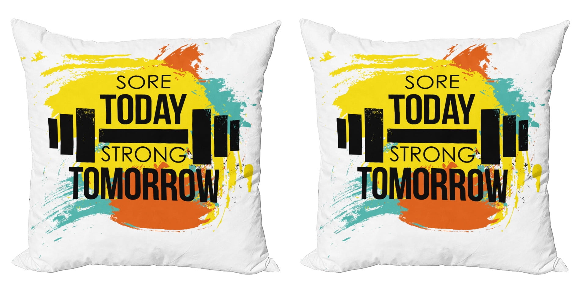 Ambesonne Fitness Throw Pillow Cover 2 Pack, Gym Sport Theme Lettering ...