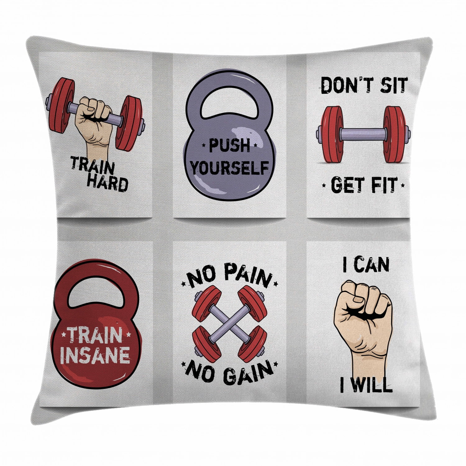 Fitness Throw Pillow Cushion Cover, Set of Modern Cartoon Style ...
