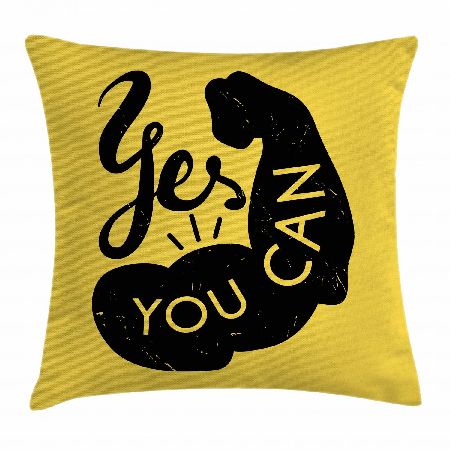 Fitness Throw Pillow Cushion Cover, Strong Arm with Text Yes You Can ...