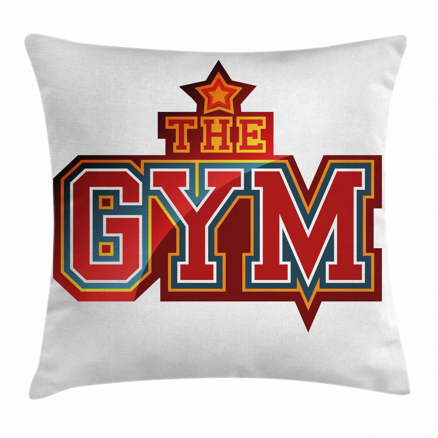 Fitness Throw Pillow Cushion Cover, Vibrant The Gym Sign with Star ...