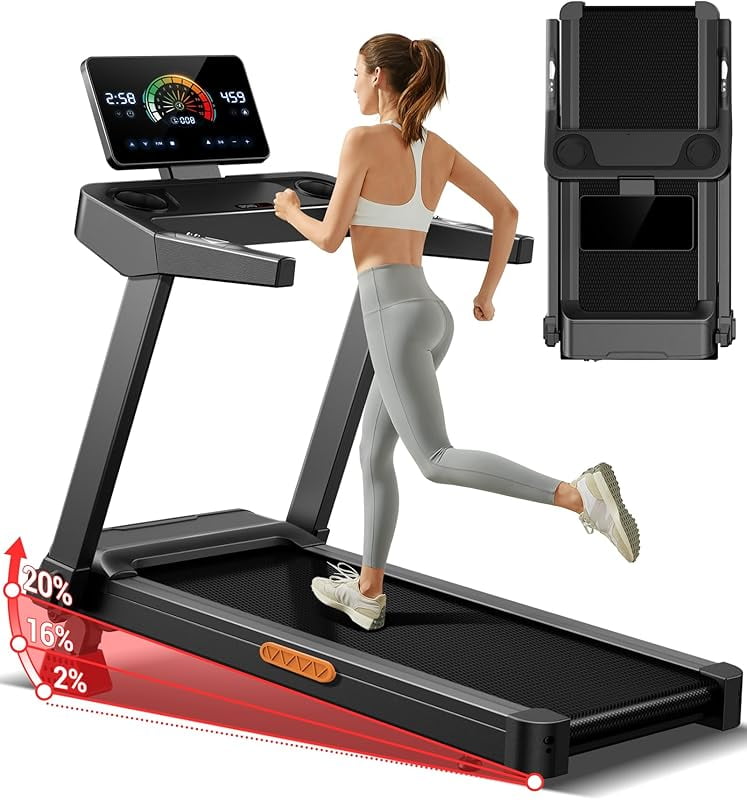 Fitness Treadmill with Incline, Foldable Compact Treadmills for Home ...