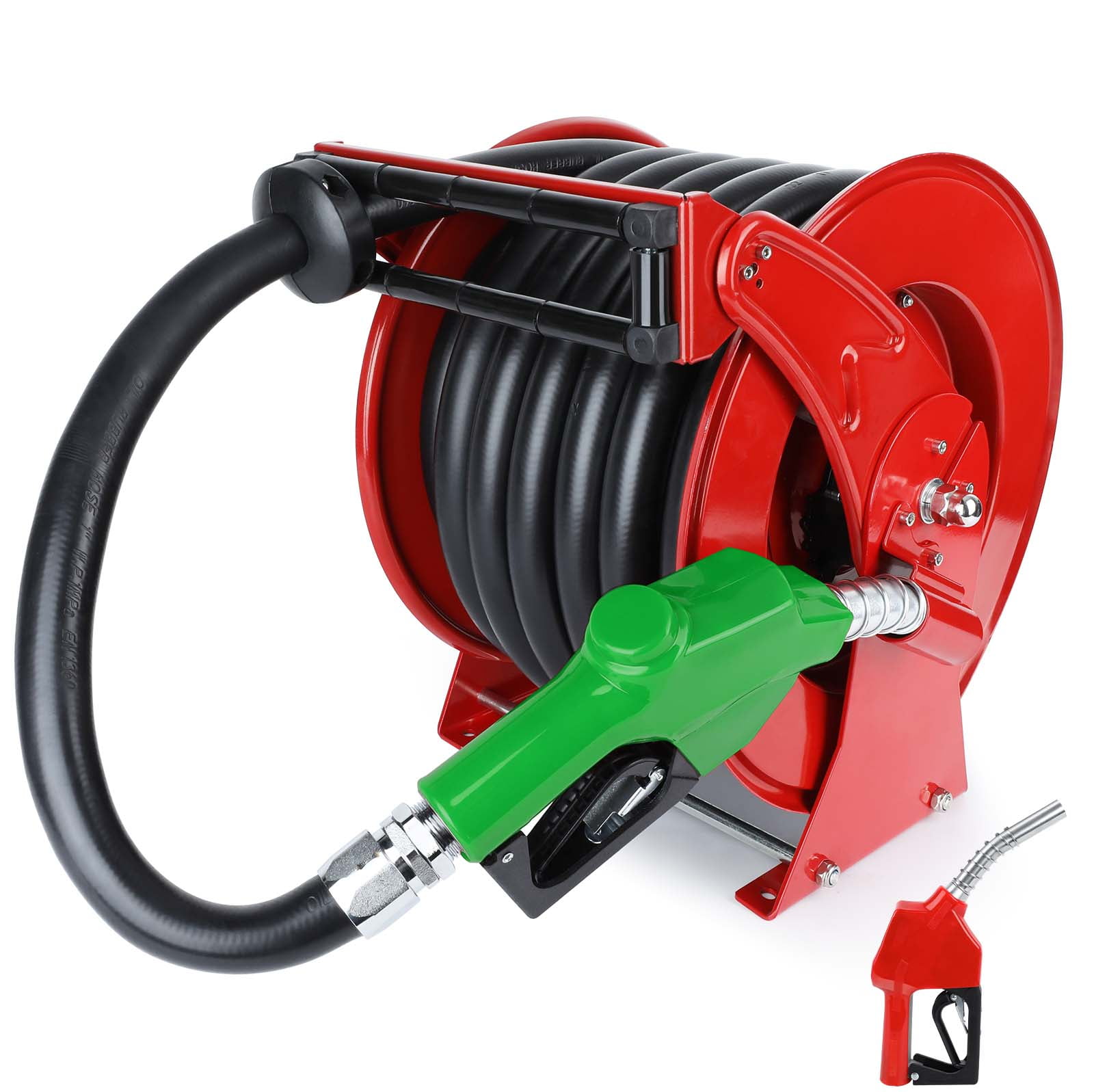 Fitnet Diesel Fuel Hose Reel, 1x50'' Rubber Fuel Hose w/ Green Fuel Gun ...