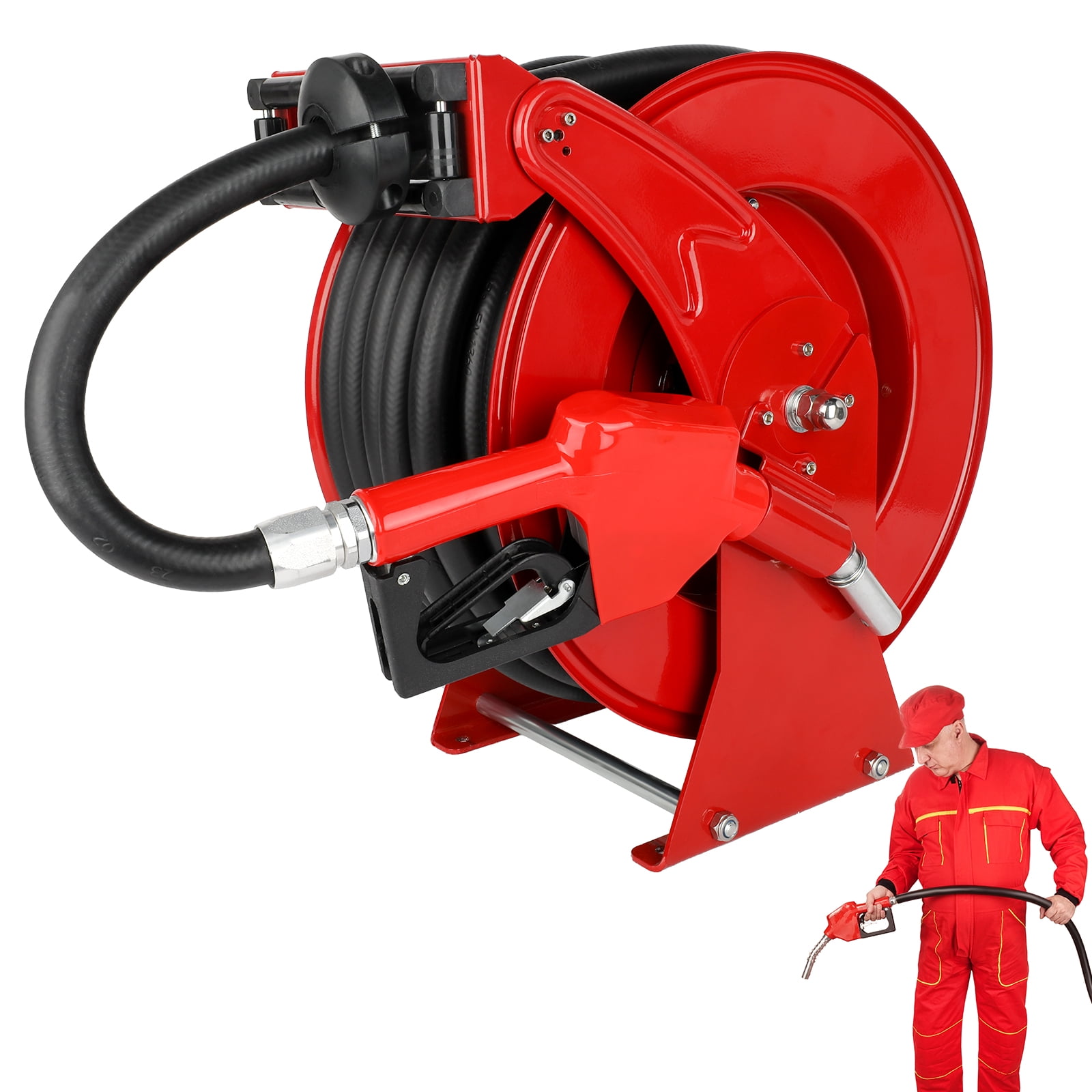 Fitnet Fuel Hose Reel Retractable with Fueling Nozzle 3/4" x 66' Spring Driven Diesel Hose Reel ...