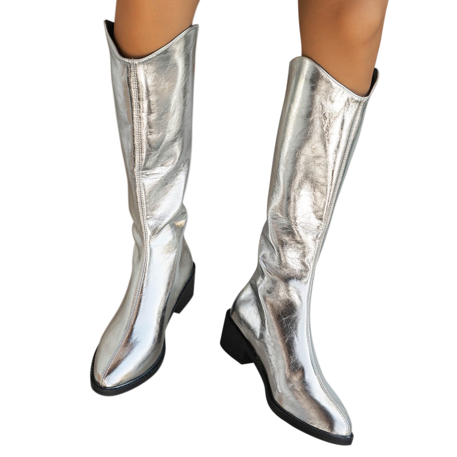 Fitoron Knee High Bootf for Women Fashion Leather Slouch Boots Block ...