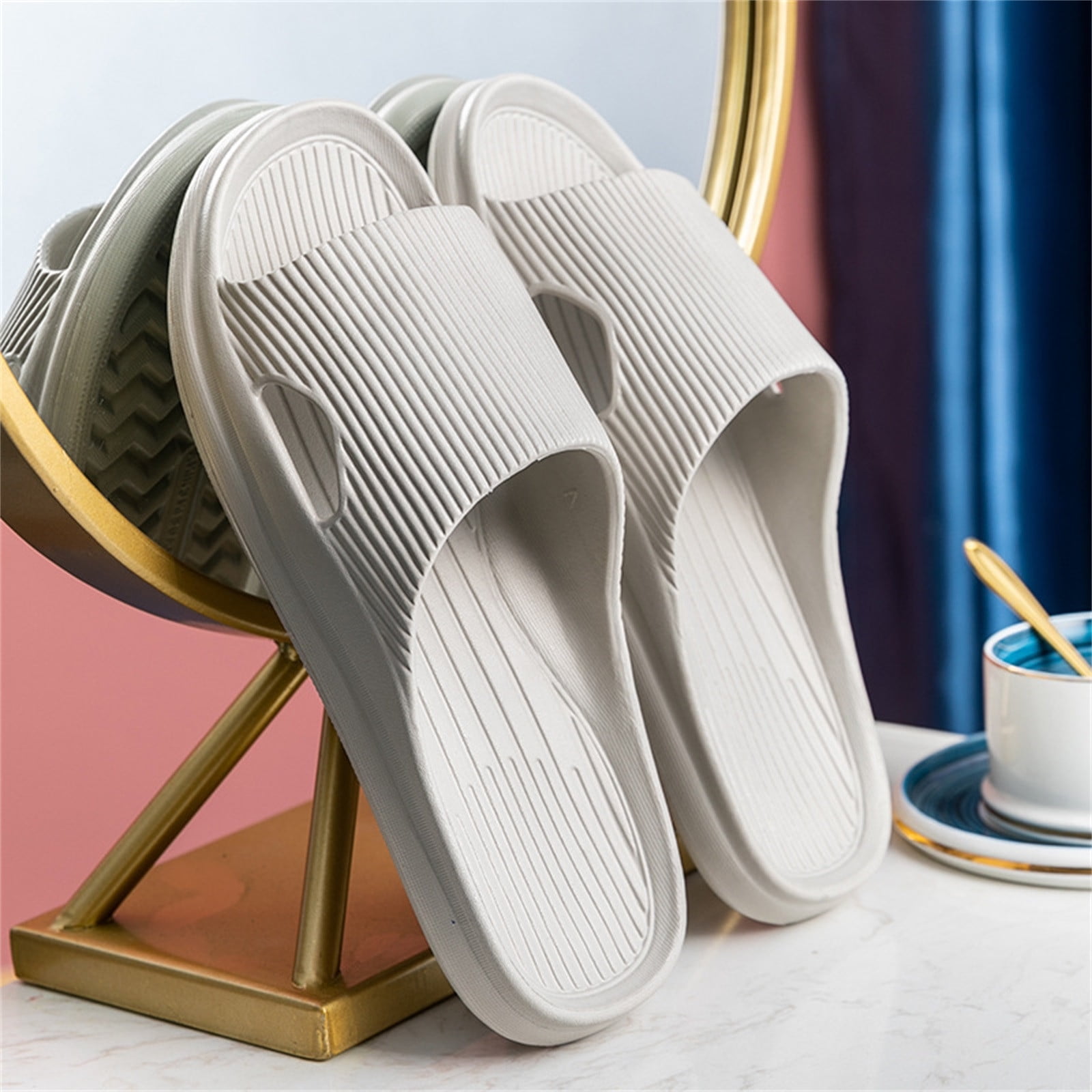 Fitoron House Slippers for Woman Cozy Flat Bath Slippers Slip On Shower ...