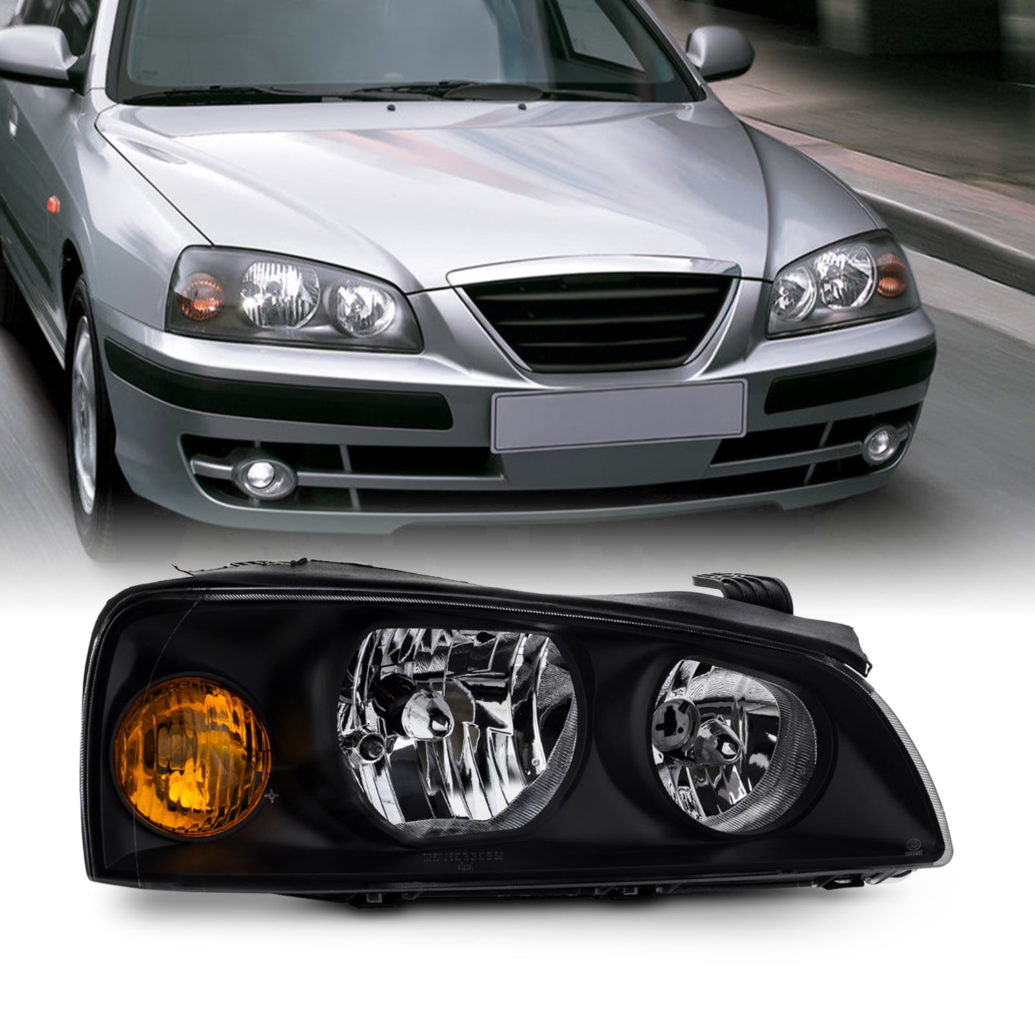 AKKON - For Hyundai Elantra Black Bezel Headlights Headlamps Front ...