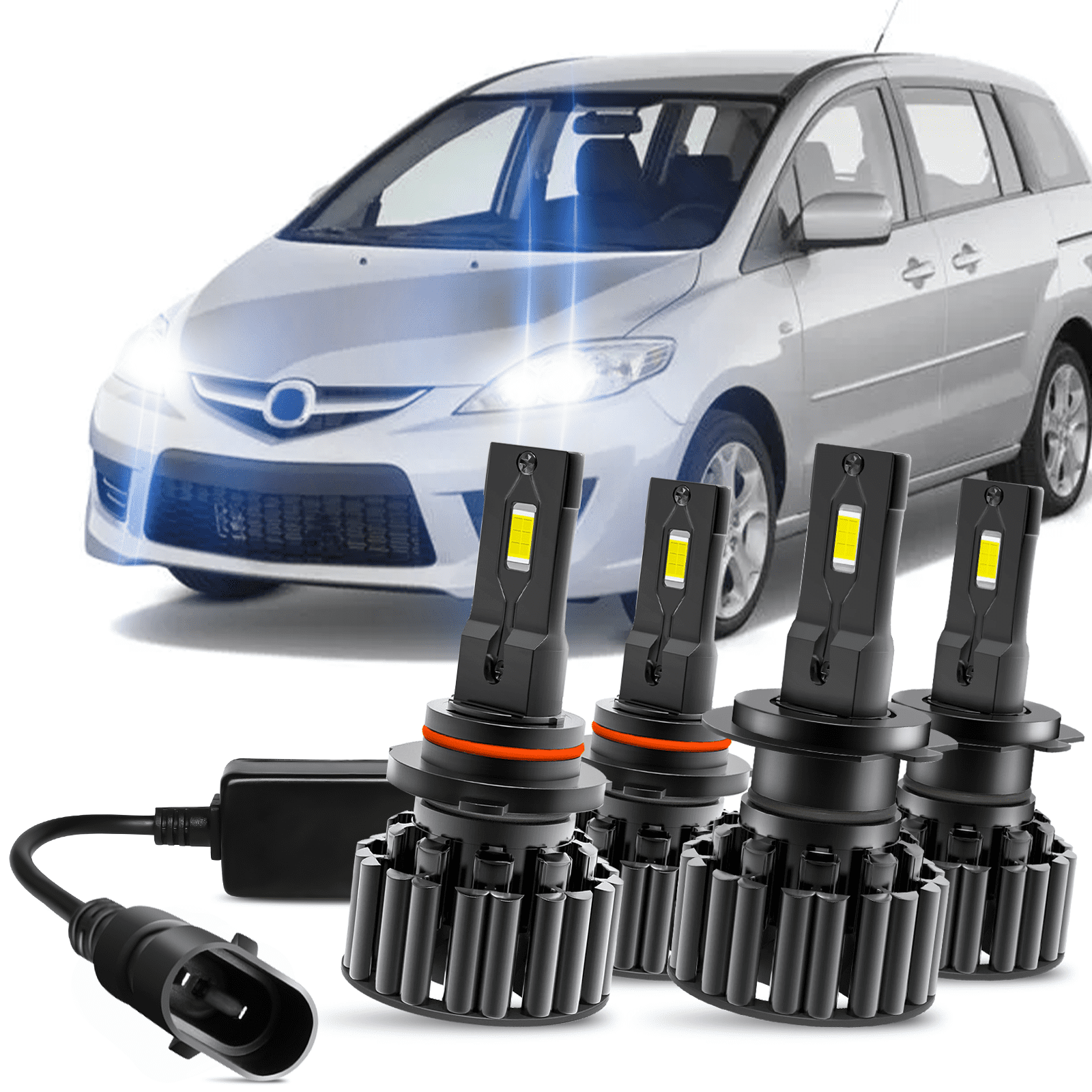Fits 2006-2010 Mazda 5 LED Headlight Bulb 9005 High Beam H7 Low Beam ...