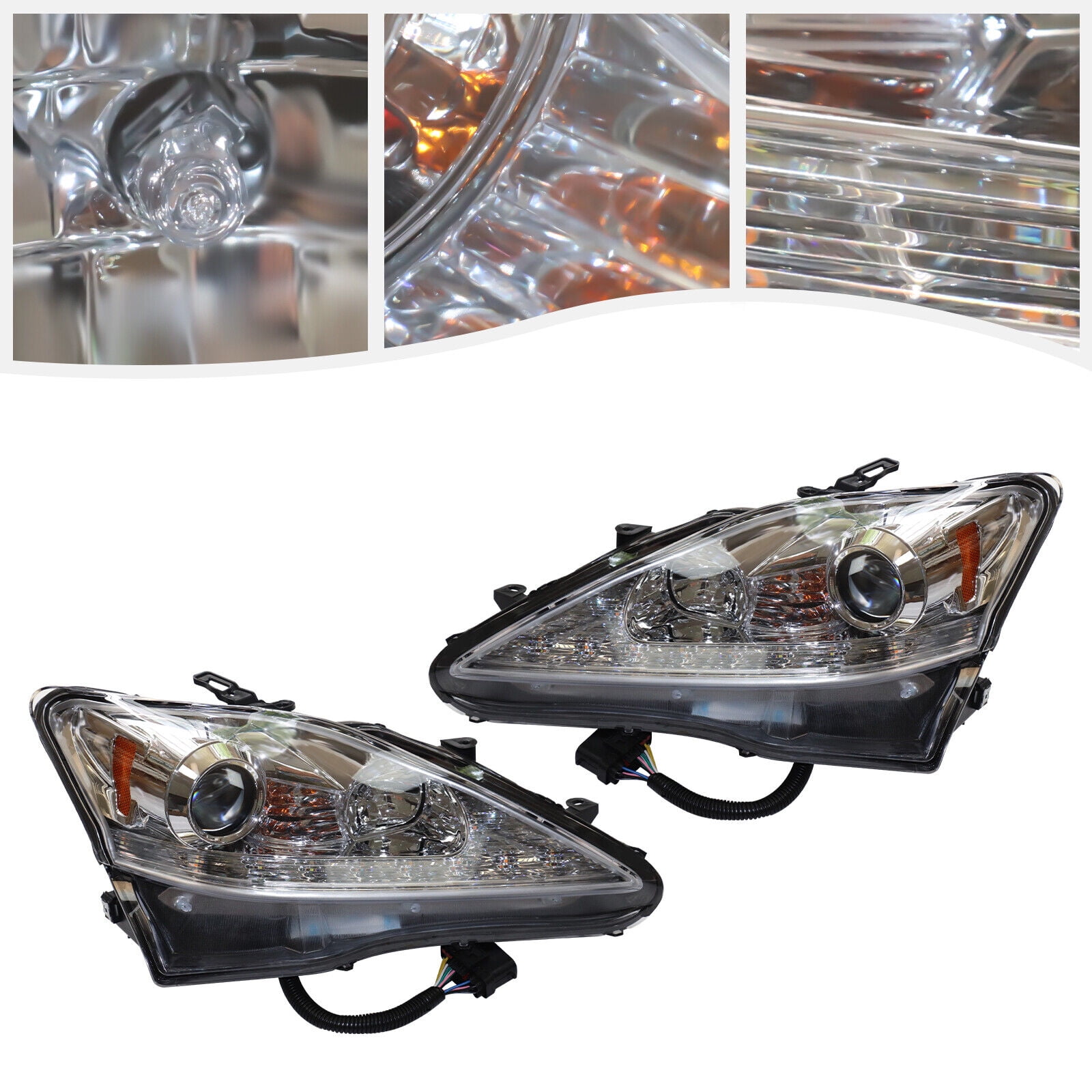Fits 2006-2013 Lexus IS250 IS350 LED DRL Projector Headlights Chrome Left+Right 81130-53270 ...