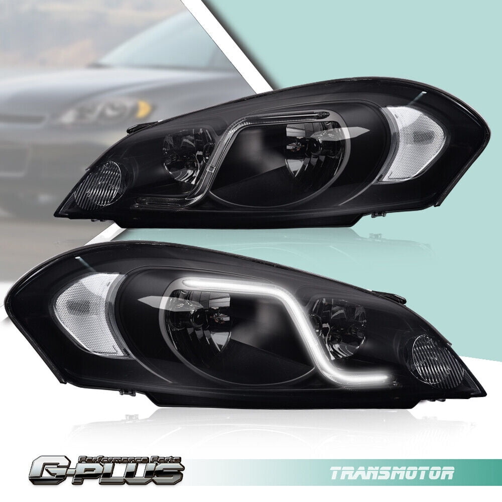 Fits 2006 - 2016 for Chevrolet Impala Headlights w/LED DRLs Black ...