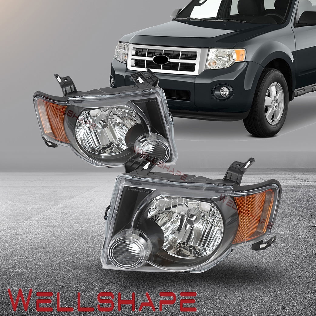 jxwellshape Fits 2008-2012 Ford Escape Headlights Pair, Black Housing ...