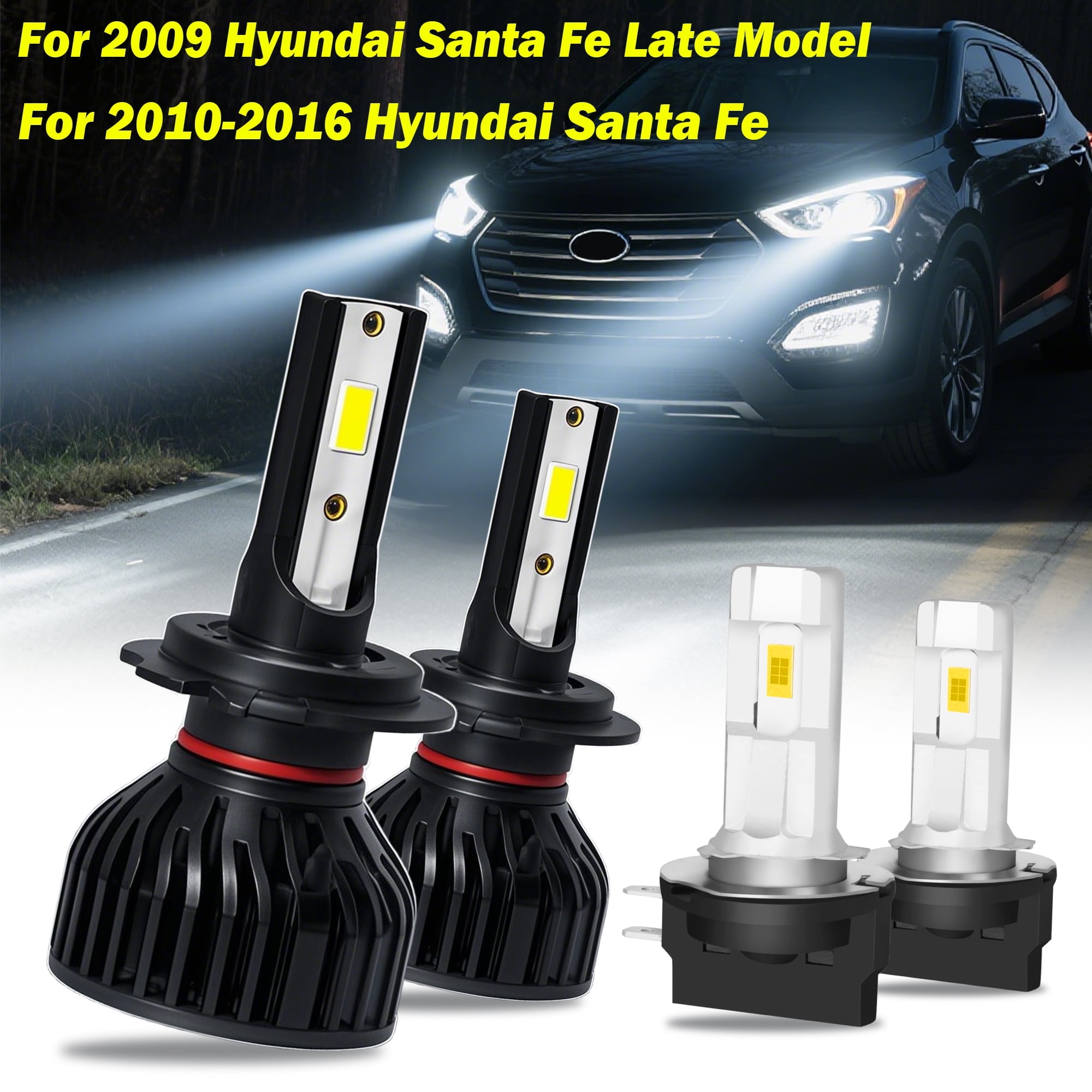 Fits 2009 2010 2011 2012 2013 2014 2015 2016 Hyundai Santa Fe LED Headlight Bulbs High Low Beam ...
