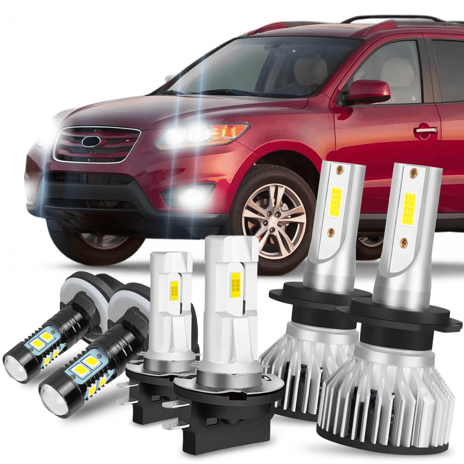 Fits 2009-2012 Hyundai Santa Fe LED Headlight Bulbs High Low Beam Fog Light Replacement Kit ...