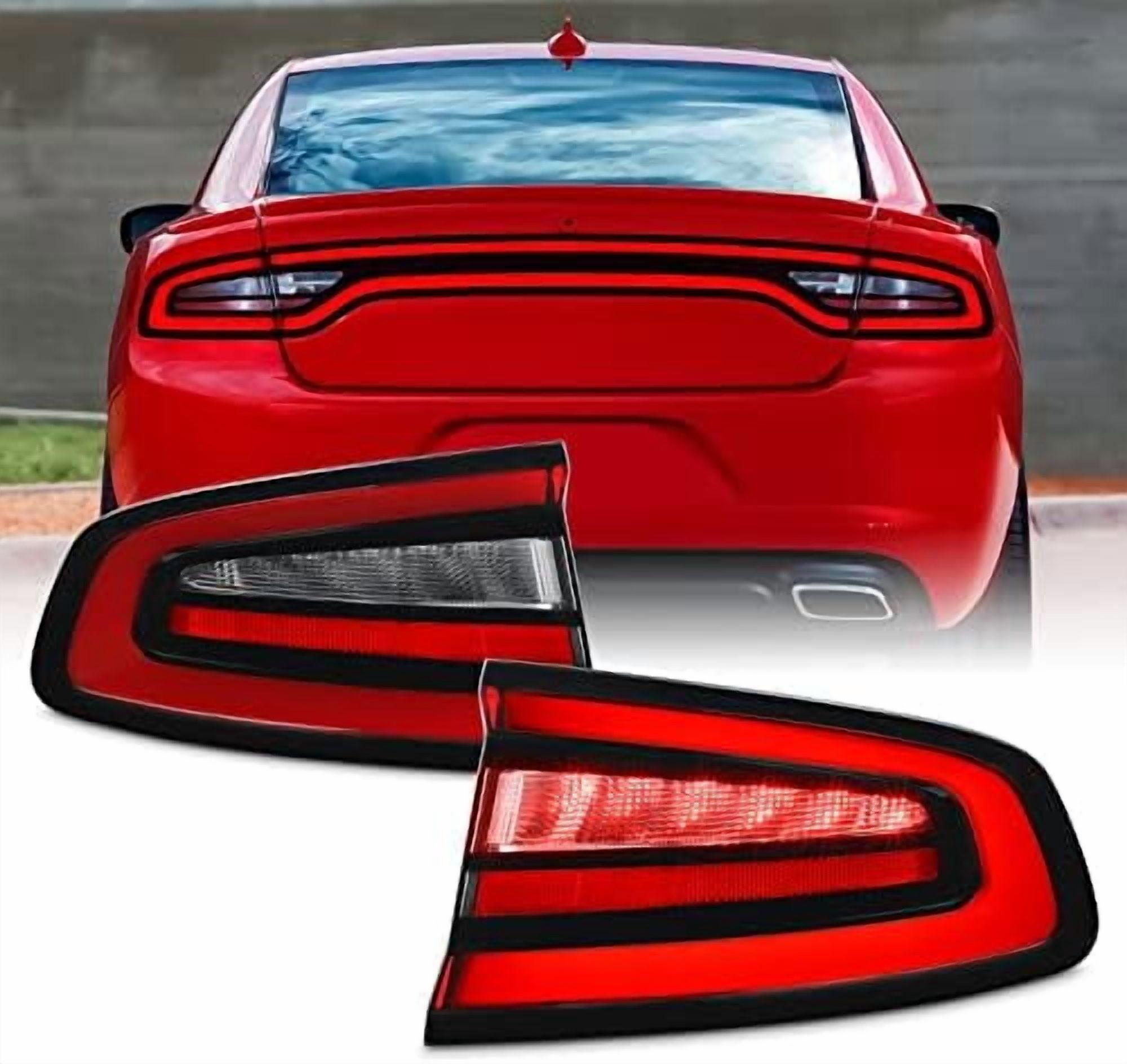 - Fits 2015-2022 Dodge Charger LED Tube DRL Running Chrome Red Clear ...