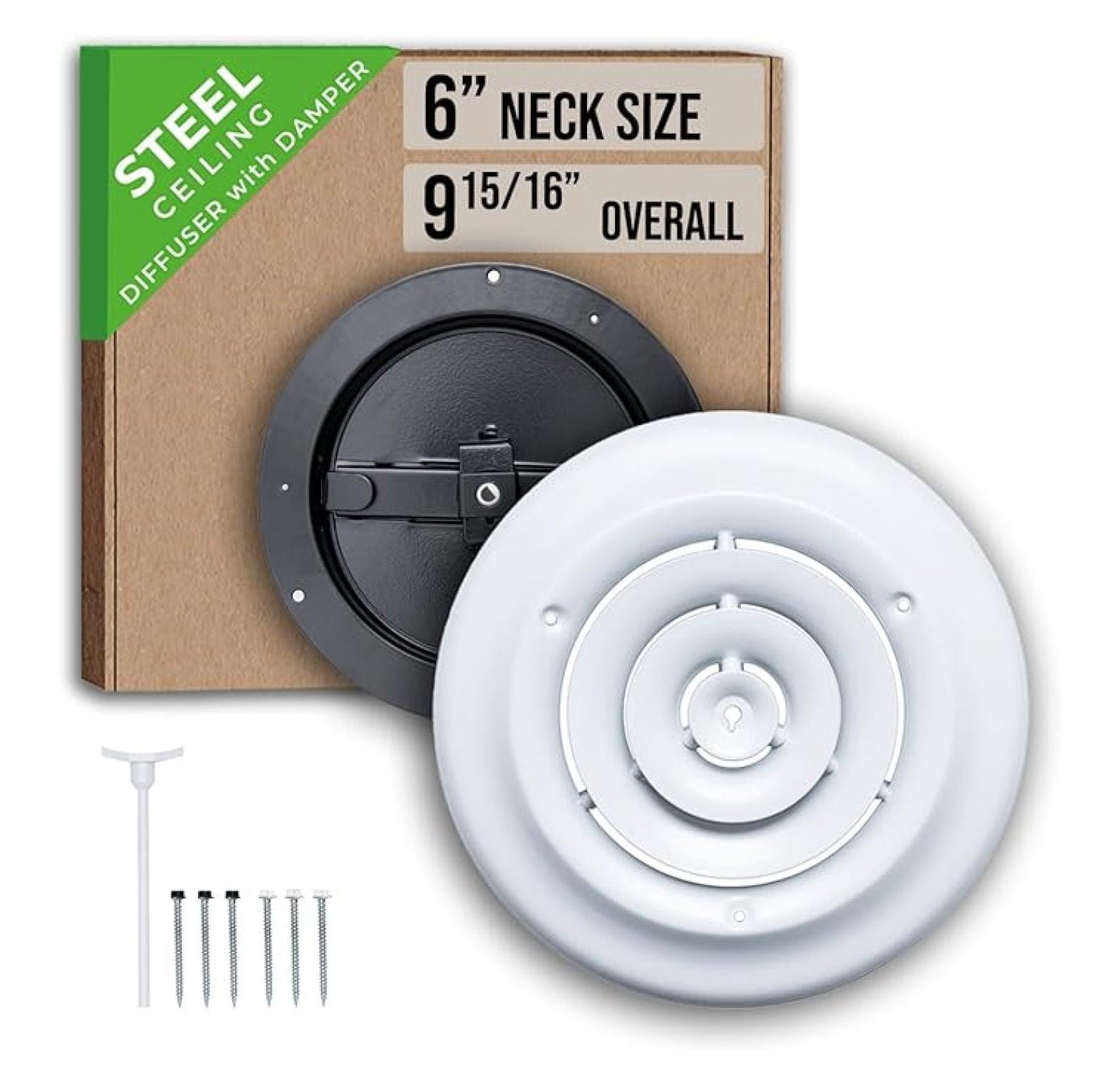 Fits 6 Inch Neck Air Duct | Steel Round Air Supply Diffuser for Ceiling ...