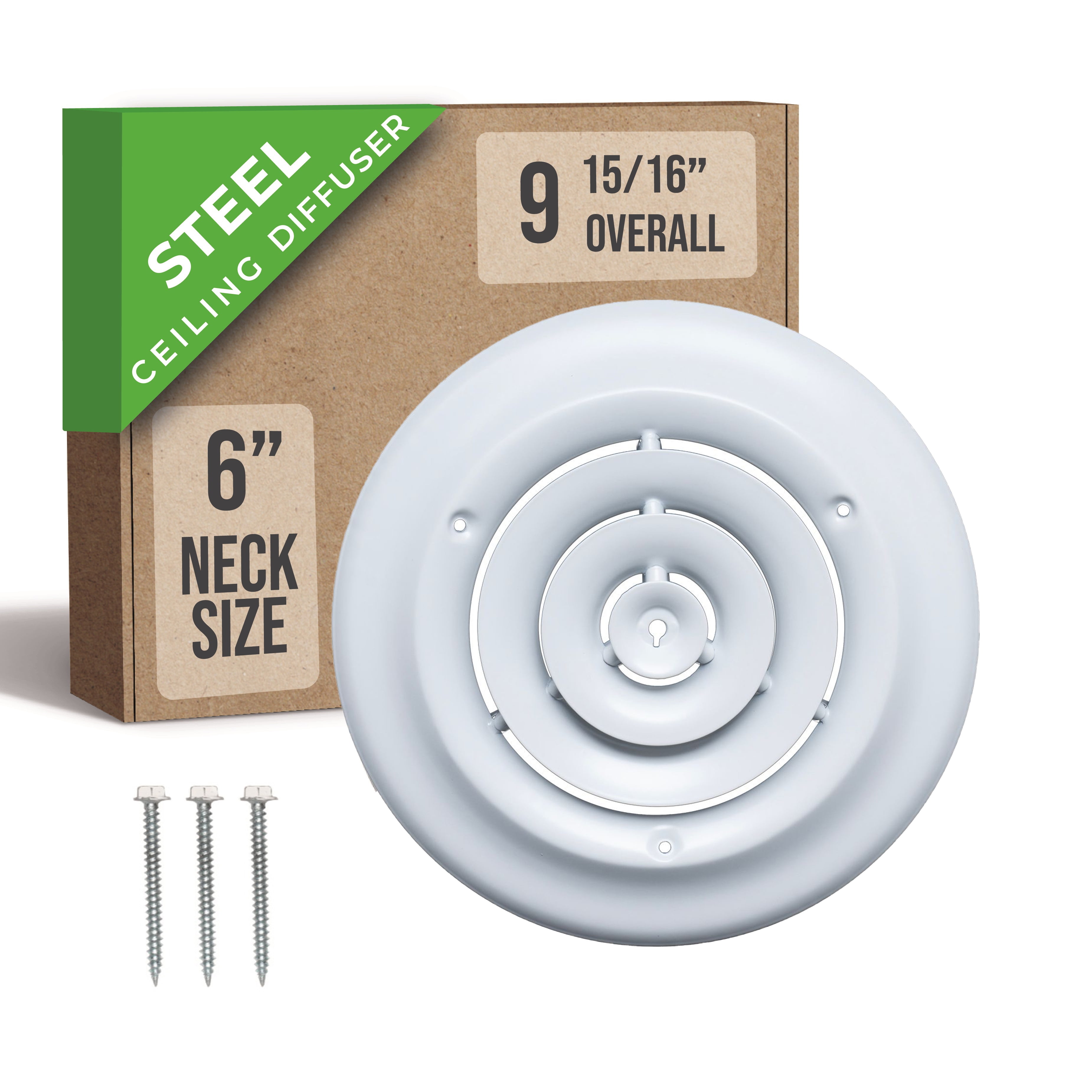 Fits 6 Inch Neck Air Duct | Steel Round Air Supply Diffuser for Ceiling ...