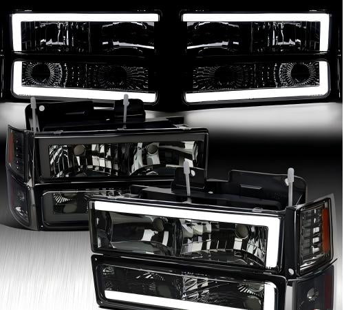 Fits 94-98 Chevy C10 C/K Silverado Tahoe Smoke LED Tube Headlights ...