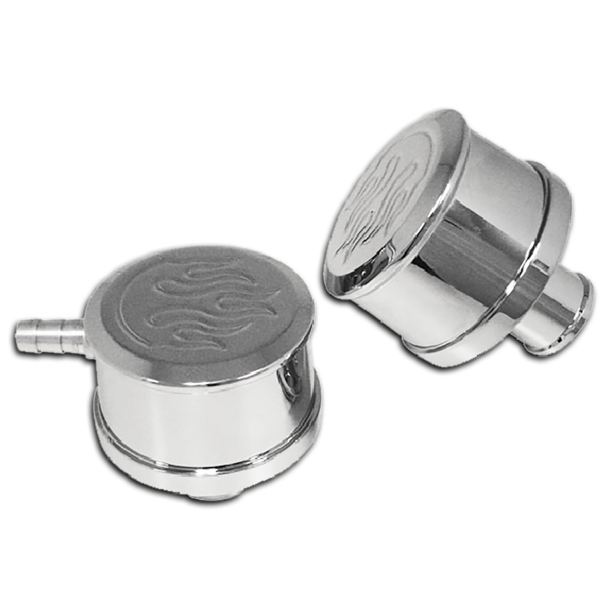 Fits Chevy Ford Mopar Chrome Billet Aluminum Breather Set W/ PCV Flamed ...