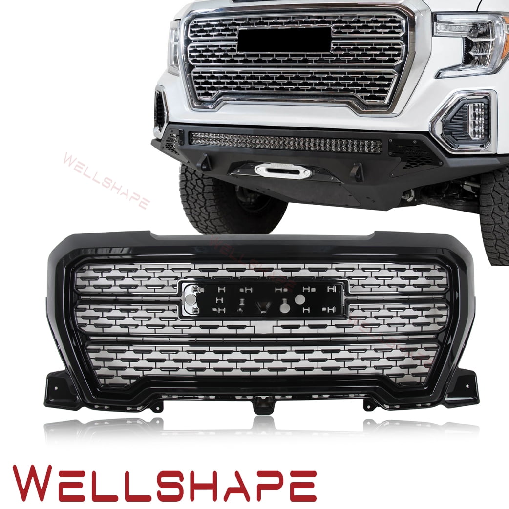 Fits GMC Sierra 1500 Denali 2019-2021 Front Upper Grille Gloss Black ...