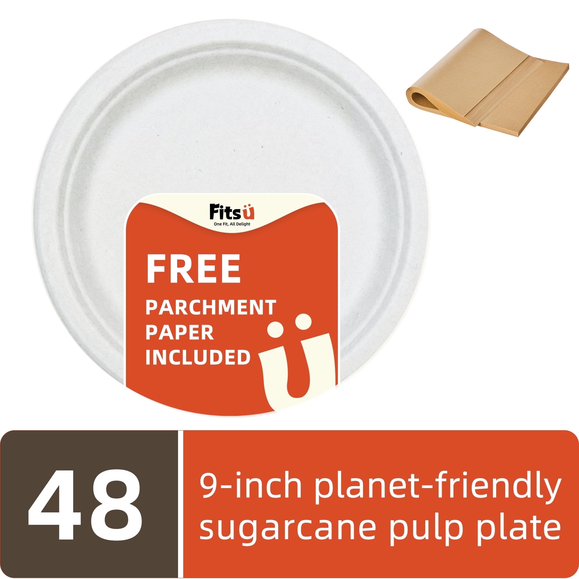 Fitsu 9"Inch Compostable Heavy Duty Disposable Plates 48pc,parchment ...