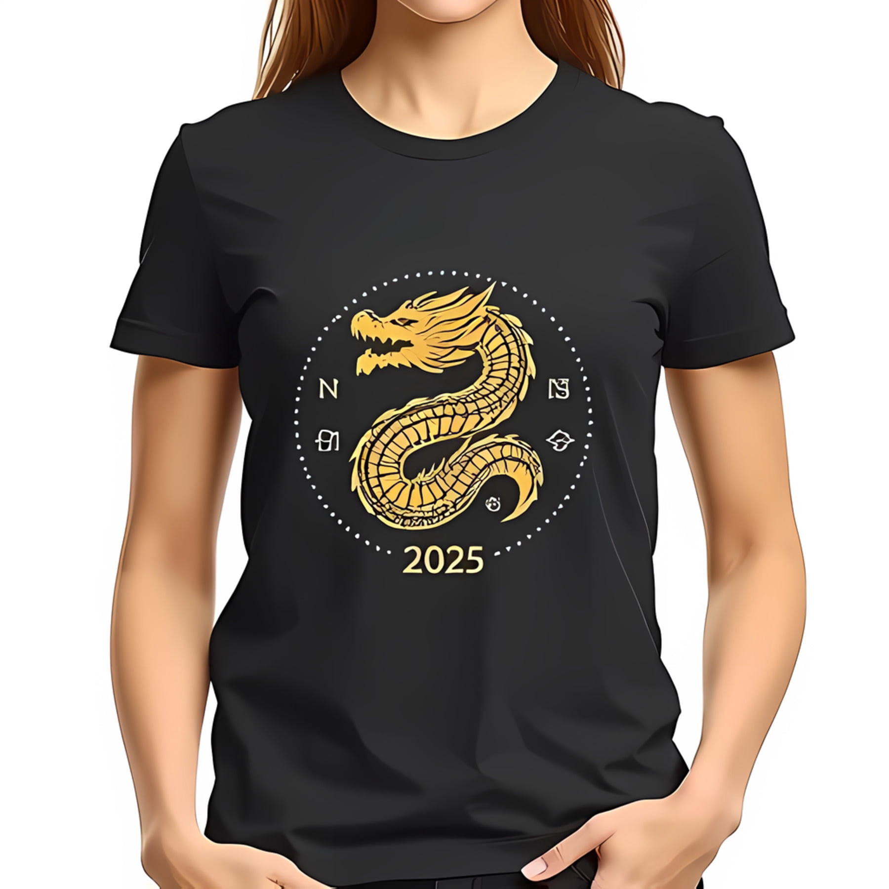 Fitted Black Cotton T-Shirt with Intricate Golden Dragon Design for ...