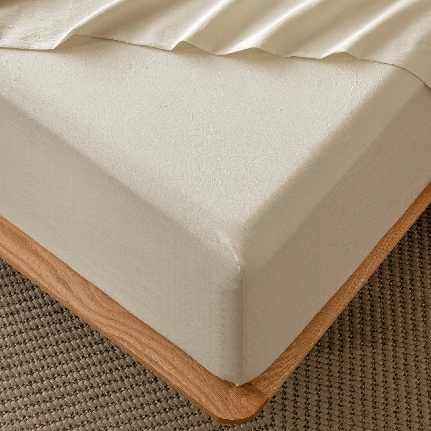 Fitted Bottom Sheet Only 100% Washed Cotton Linen Like Textured ...
