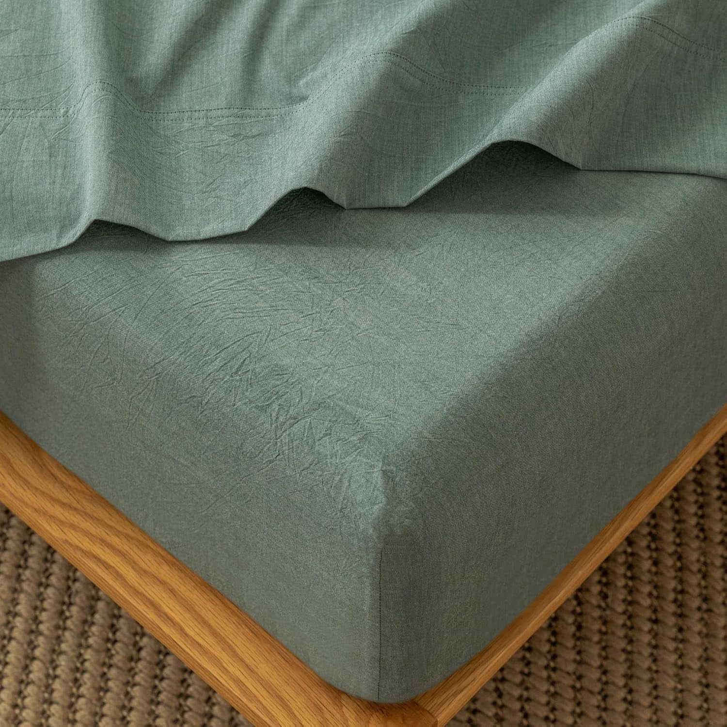 Fitted Bottom Sheet Only 100% Washed Cotton Linen Like Textured ...