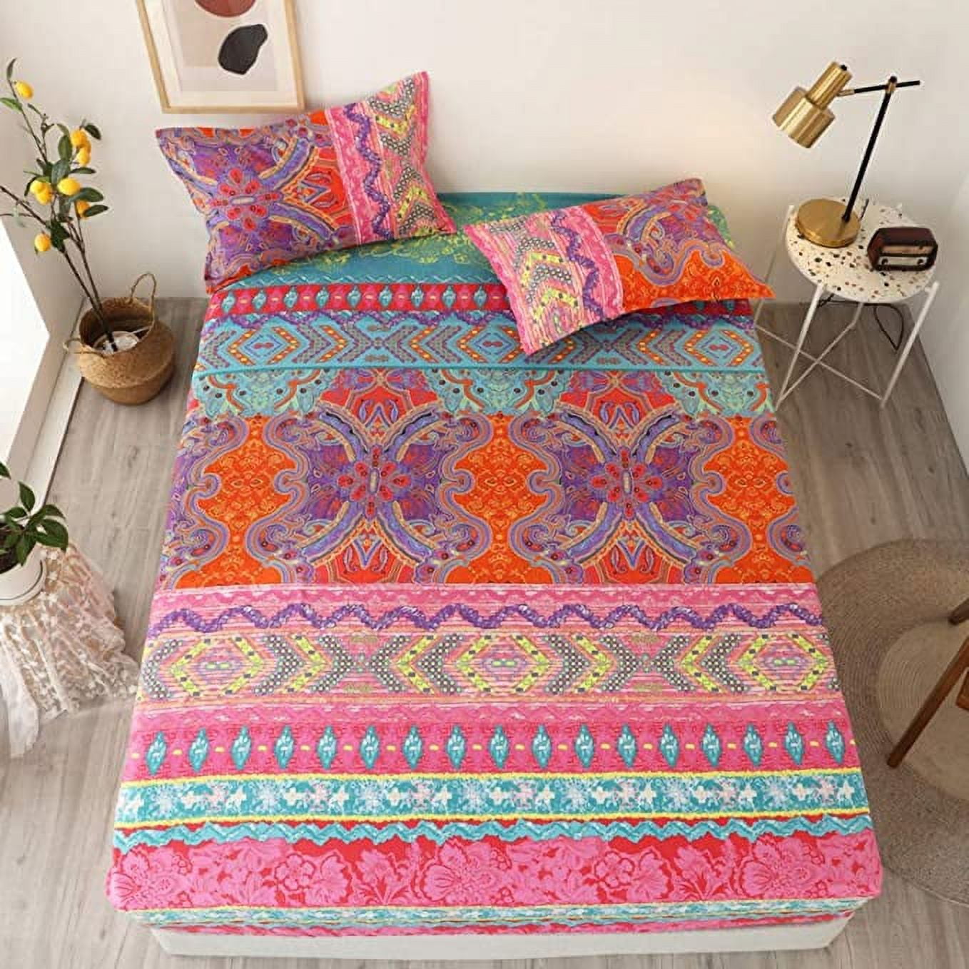 Fitted Cover Luxury Bedding Sheet Bohemia Style Painting Fitted Sheet ...