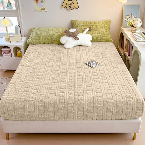 Fitted Mattress Full Coverage Thick Milk Velvet | Thermal Bed Cover ...