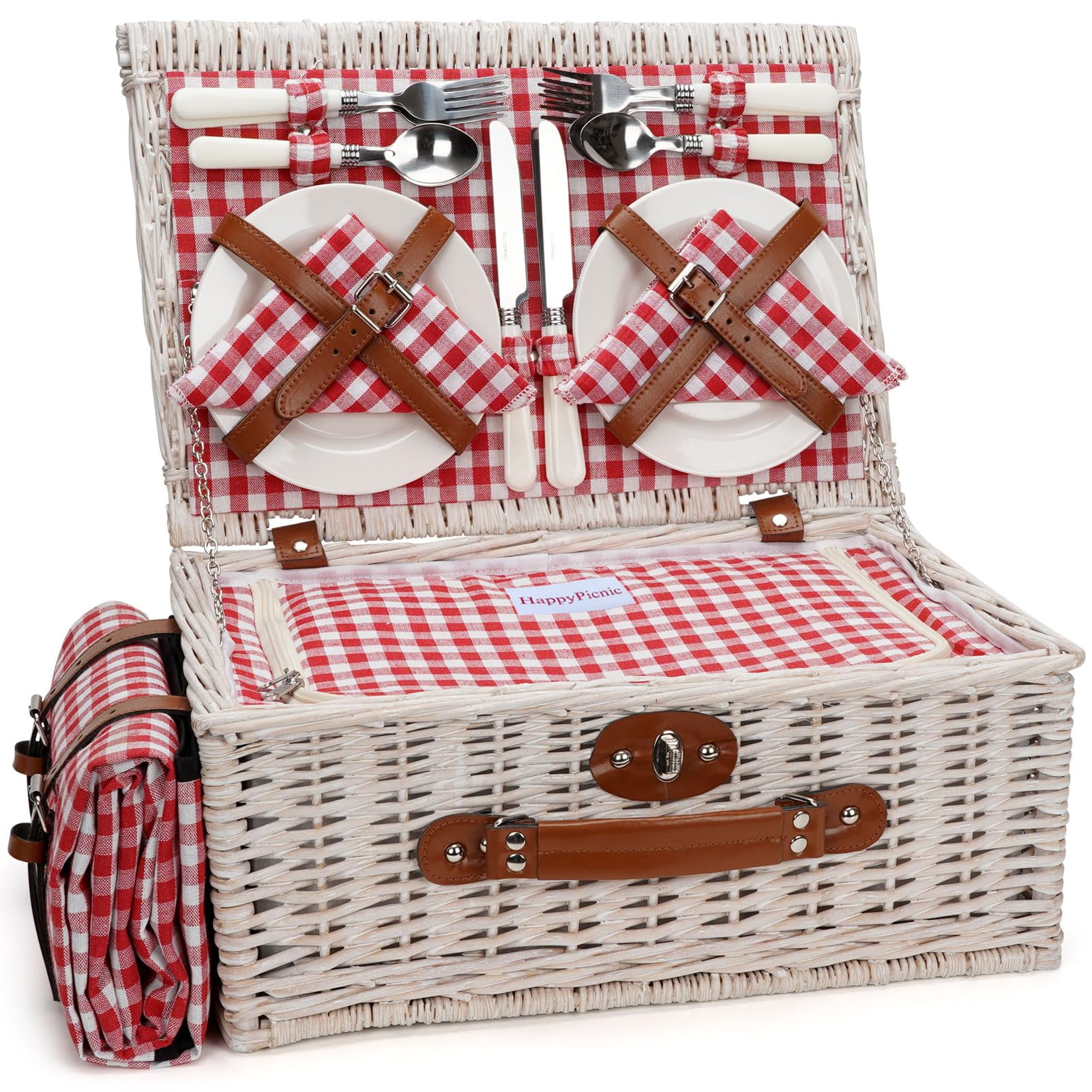 Fitted Picnic Baskets Cooler Set for 4 Persons with Large Waterproof ...